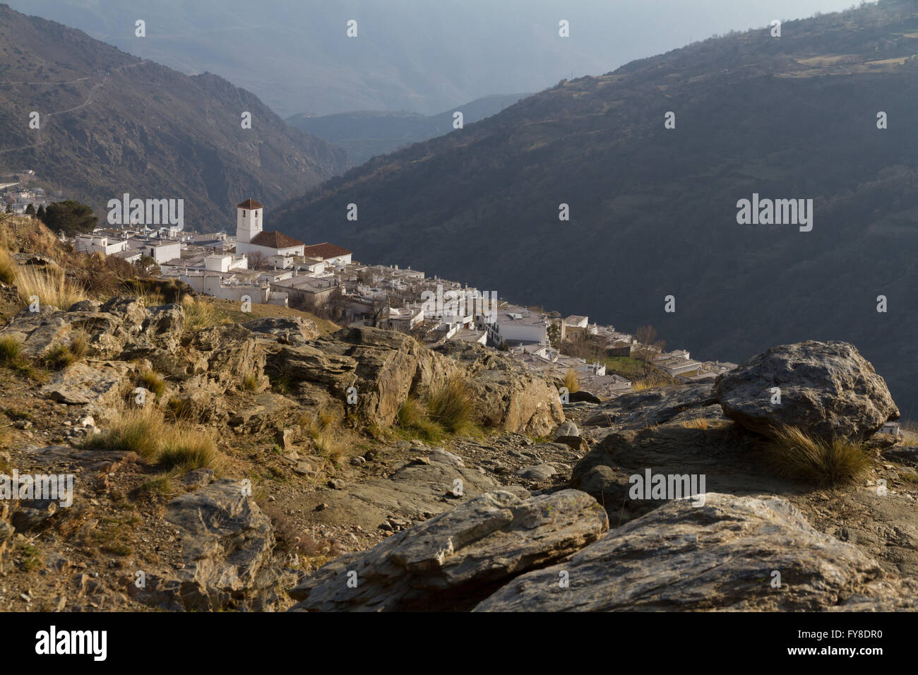 Looking down at the village of Capileira in the Alpujarras, Andalucia ...