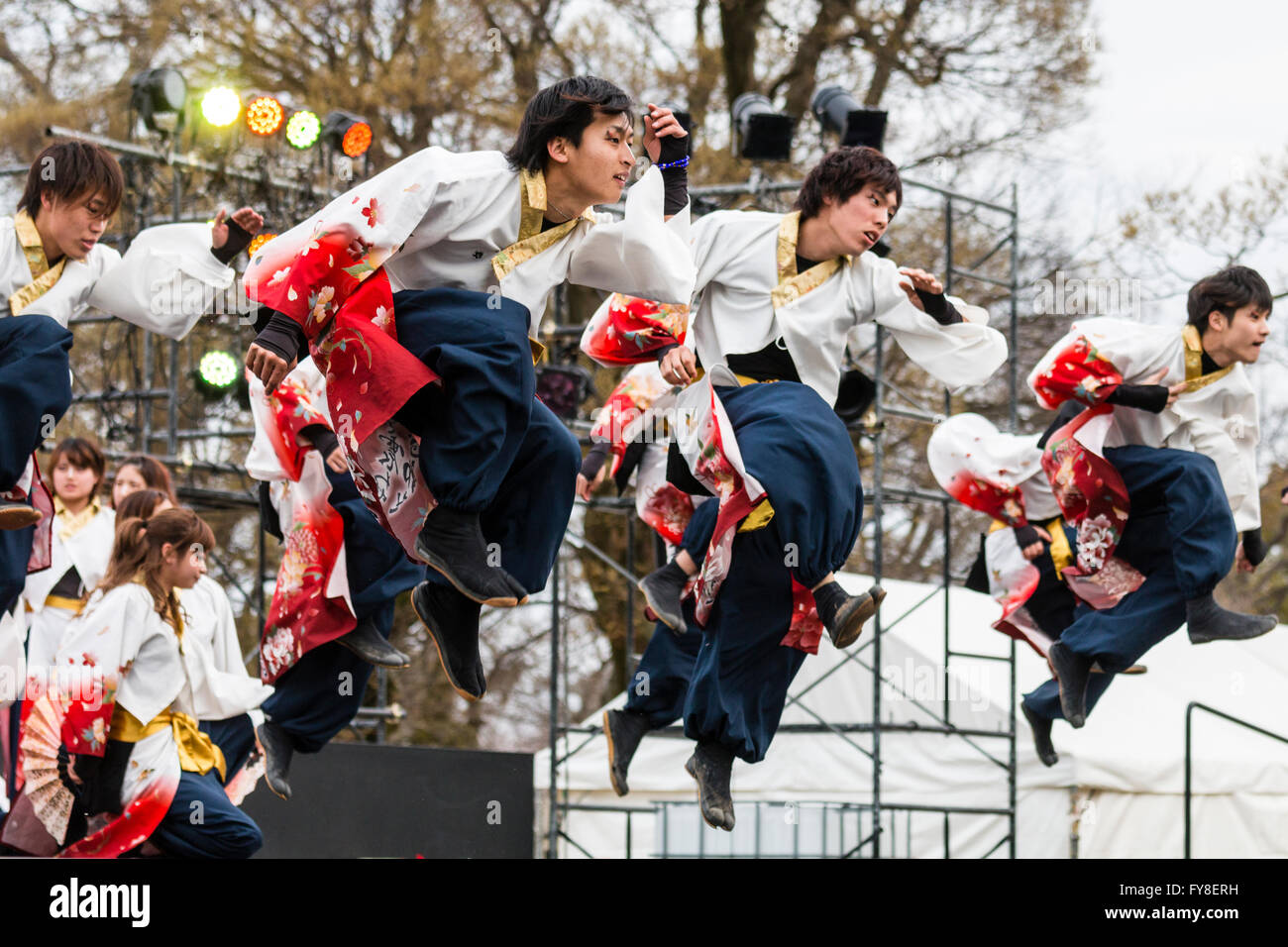 Young male dancers, in traditional yukata jackets, from Japanese dance ...