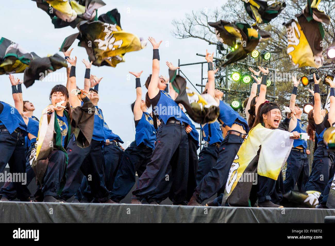 Young men and women dance troupe dancing during Japanese Yosakoi dance ...