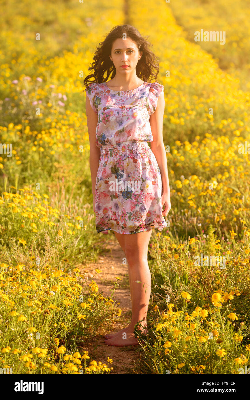 Beautiful girl enjoying daisy field happy flower woman hi-res stock ...