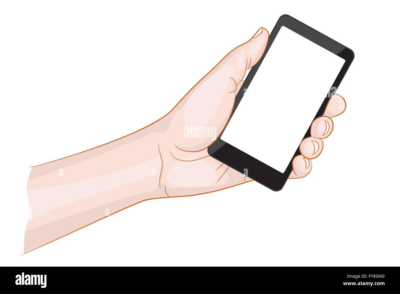 Man hand holding a smartphone with blank screen vector illustration ...