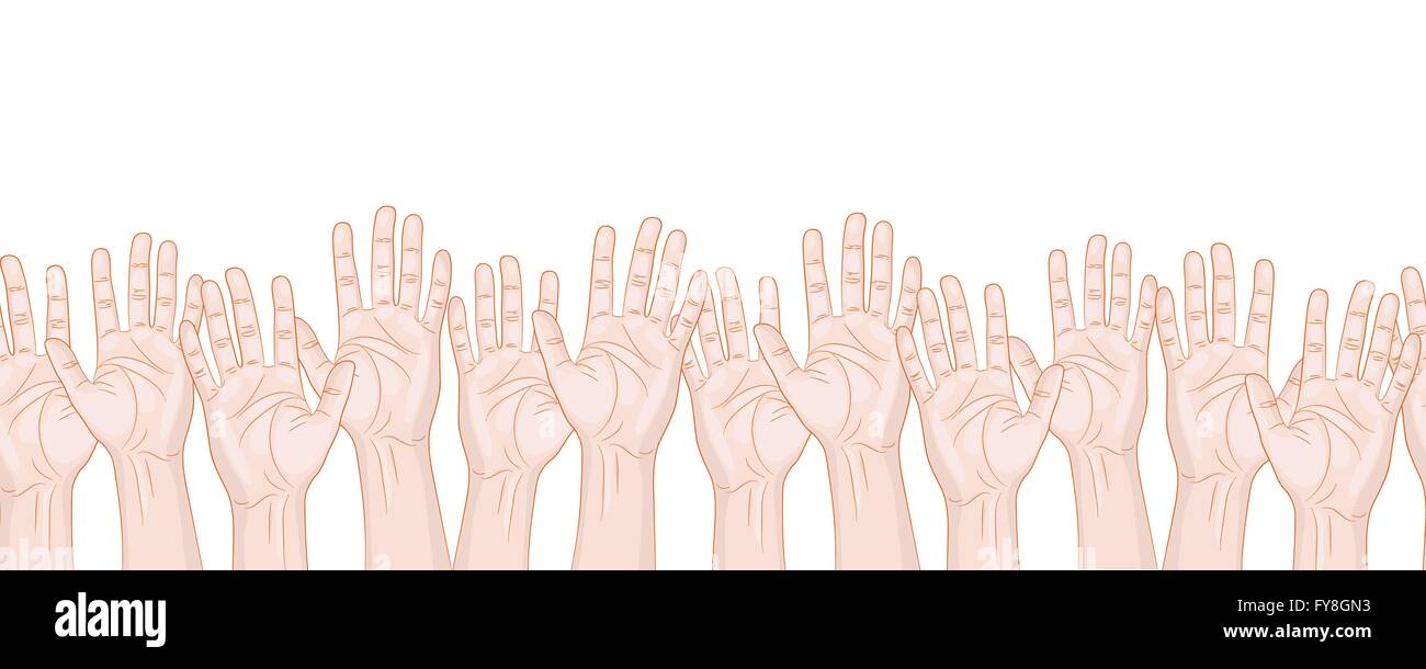 many raised hands horizontal seamless pattern vector illustration Stock ...