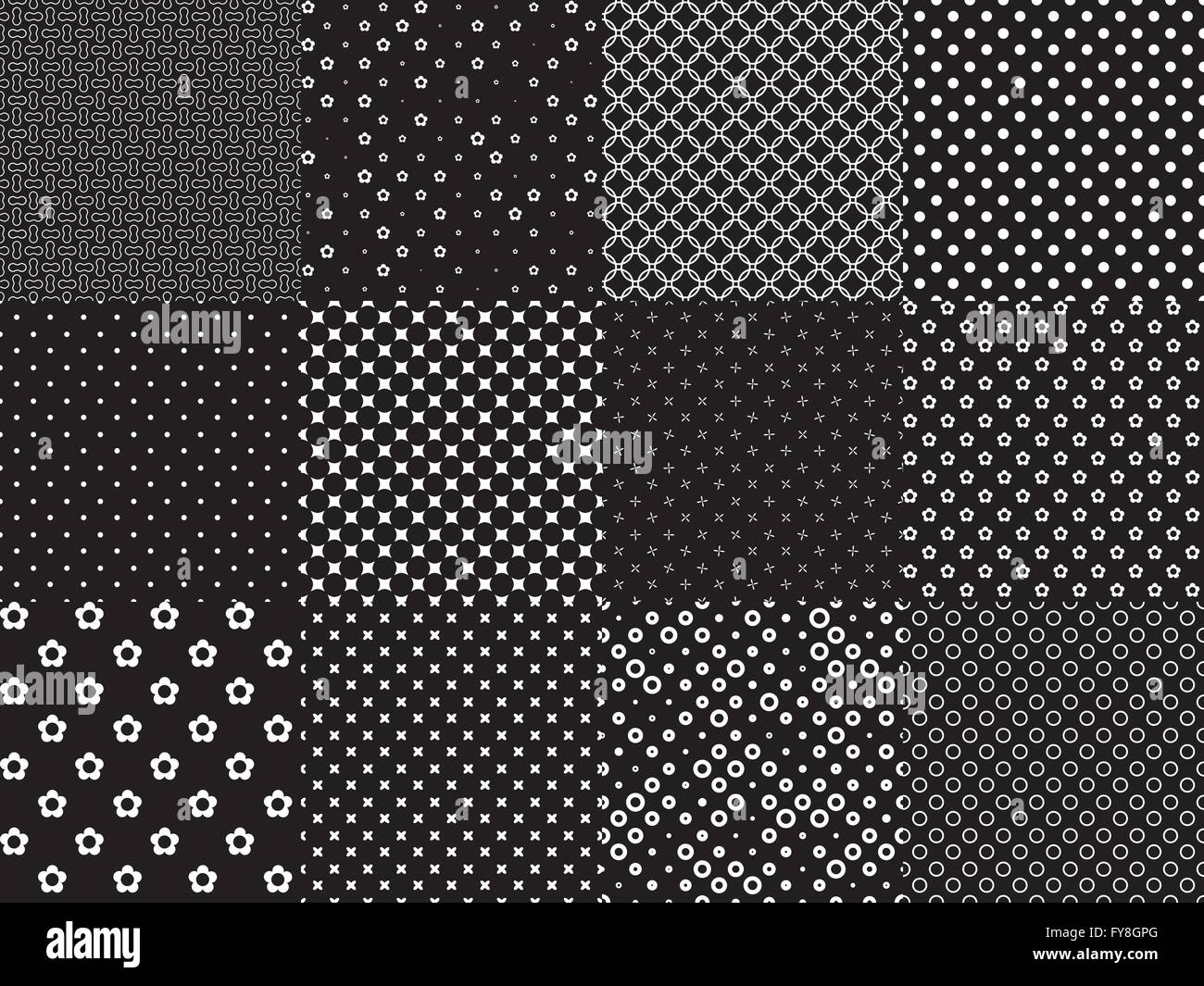 black and white different seamless patterns vector illustration Stock ...