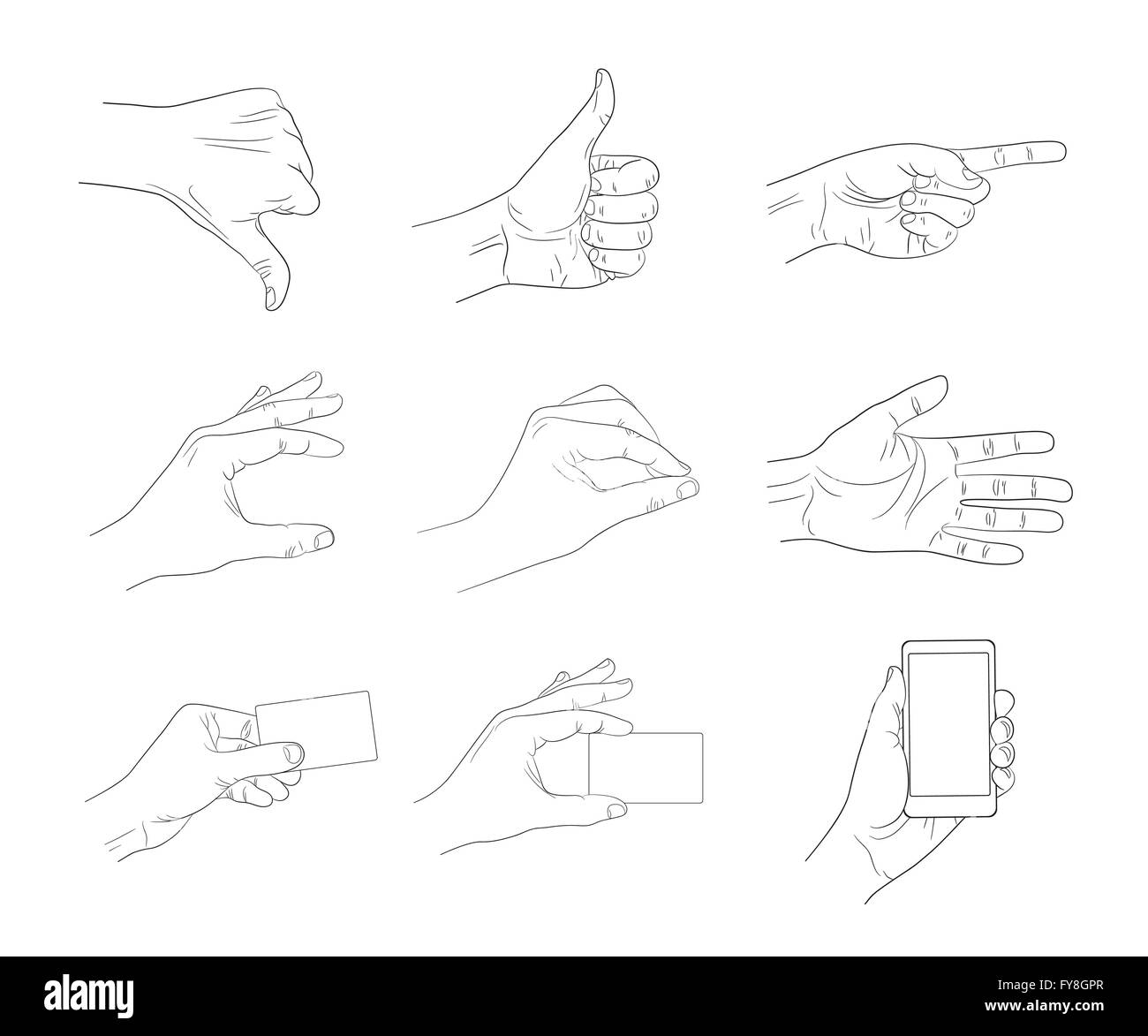 business hand gestures contour vector illustration Stock Vector Image ...