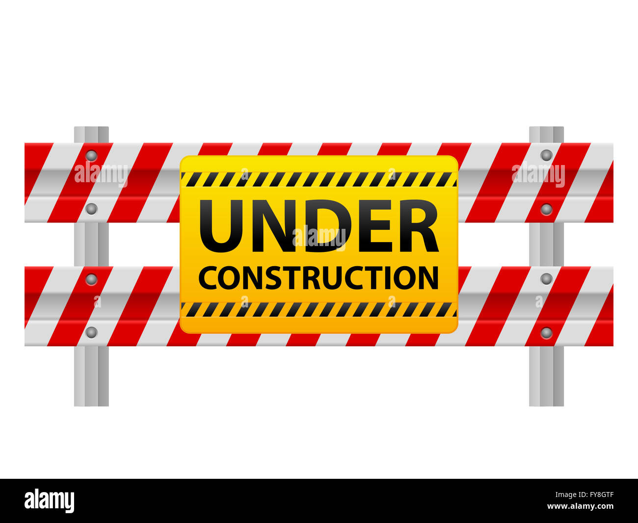 Under construction sign on road barrier Stock Photo - Alamy