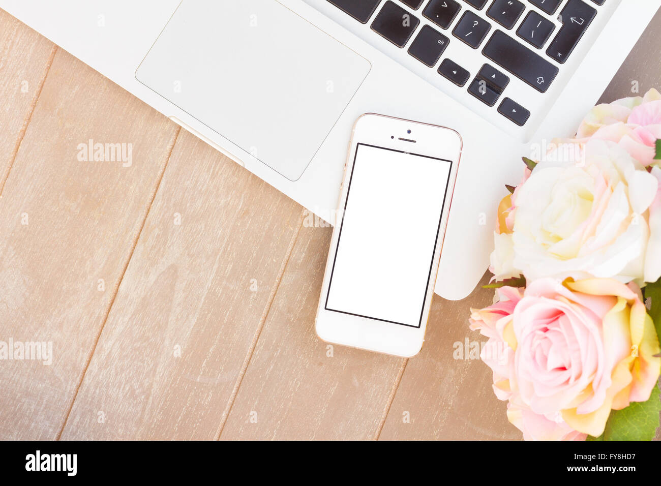 styled desktop with modern phone Stock Photo - Alamy