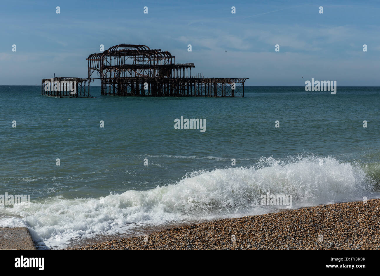Brighton West Pier ruin destroyed by fire Stock Photo - Alamy