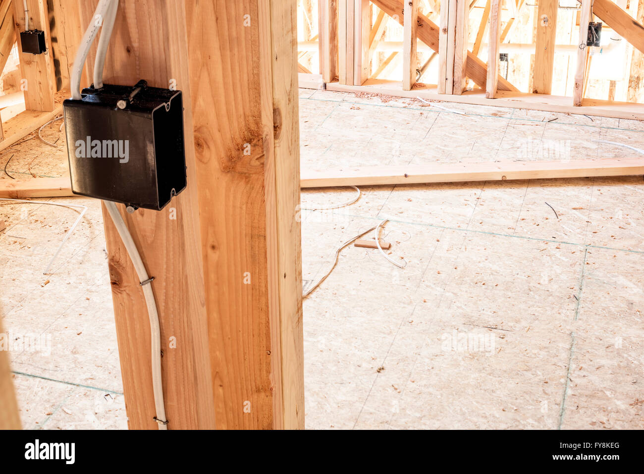 Mounted electrical box in new home construction Stock Photo - Alamy