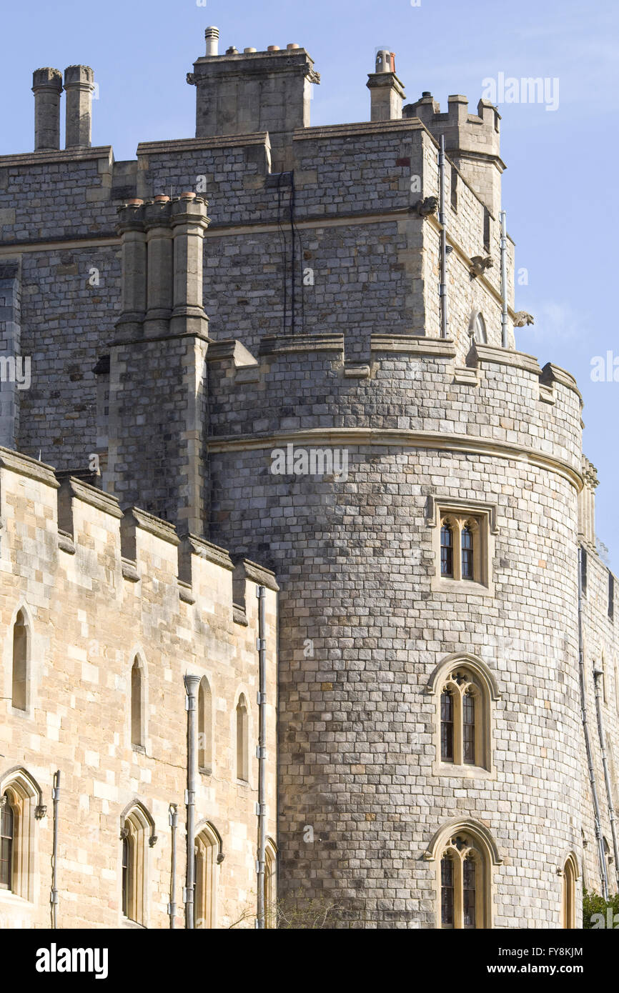 The historic wall and facades of Windsor Castle in Royal Windsor ...