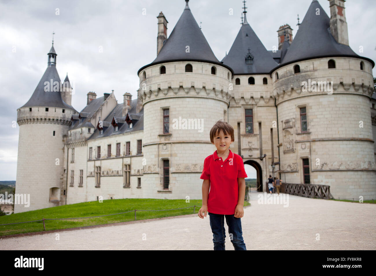 Portrait of a child, cute boy, in front of Chaumont castle Stock Photo ...