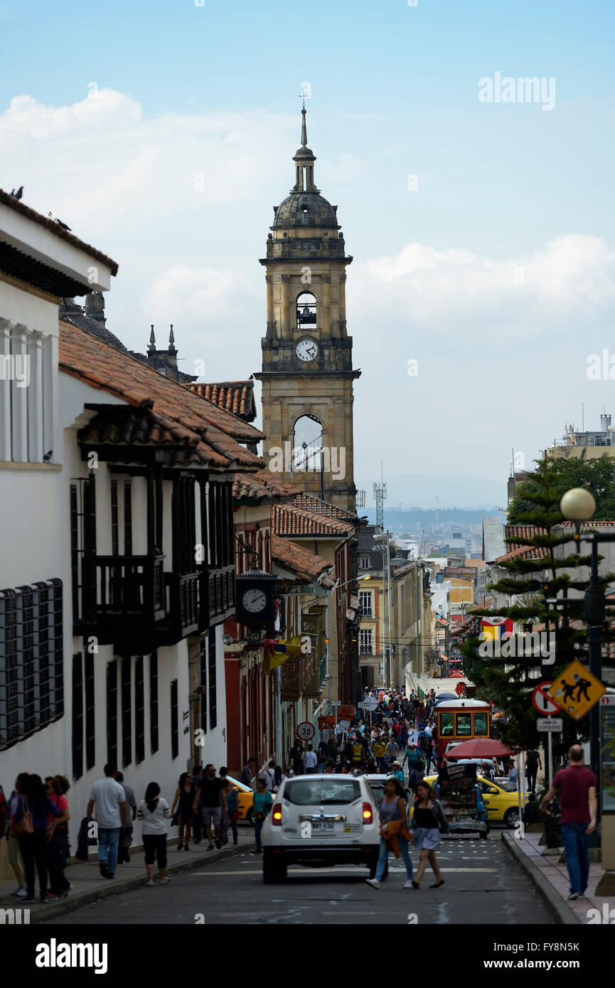 Colombia, Bogota, La Candelaria, Old town, Tower of Cathedral Stock ...