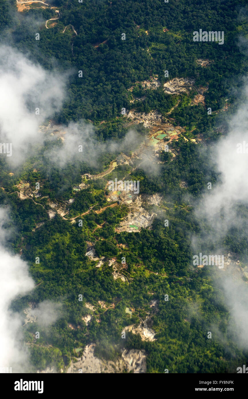 Colombia, Departamento del Choco, illegal gold mine in rain forest ...