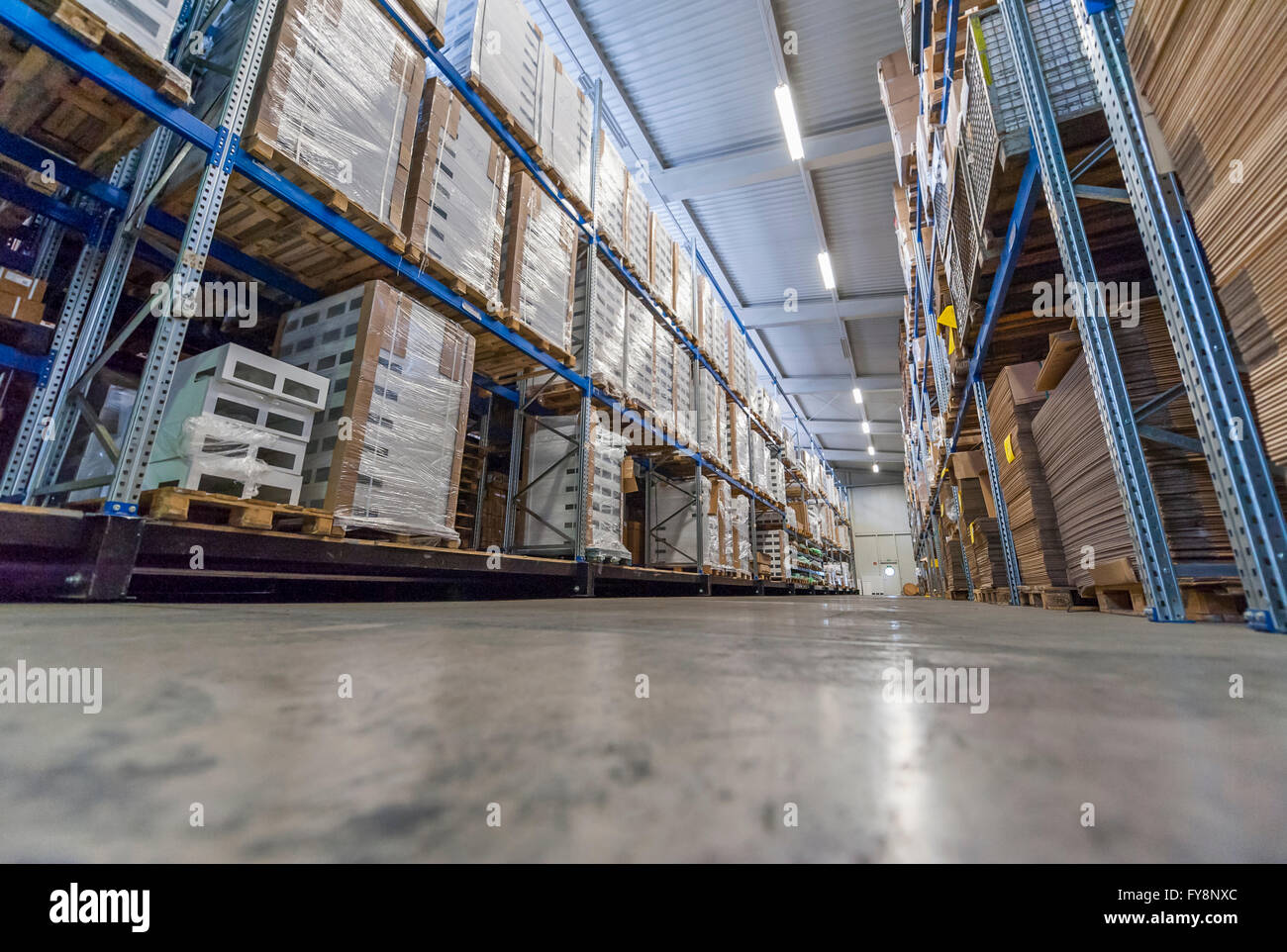 High rack warehouse with packed products ready for shipment Stock Photo ...