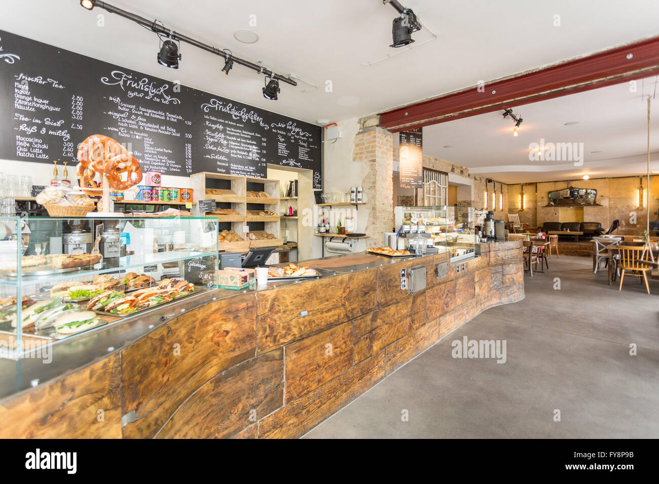 Indoor view of a modern coffee shop Stock Photo - Alamy