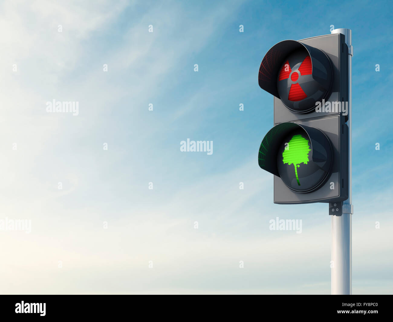 Traffic light, green and red sign, red nuclear power sign and green ...