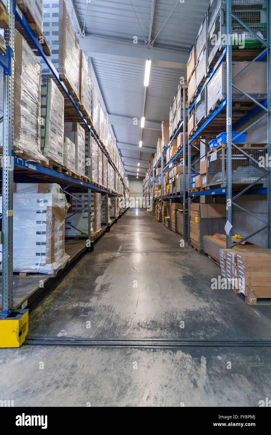 High rack warehouse with packed products ready for shipment Stock Photo ...