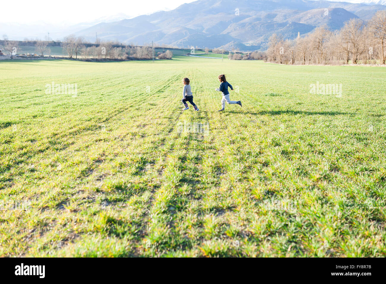 Two boys running in a field Stock Photo - Alamy