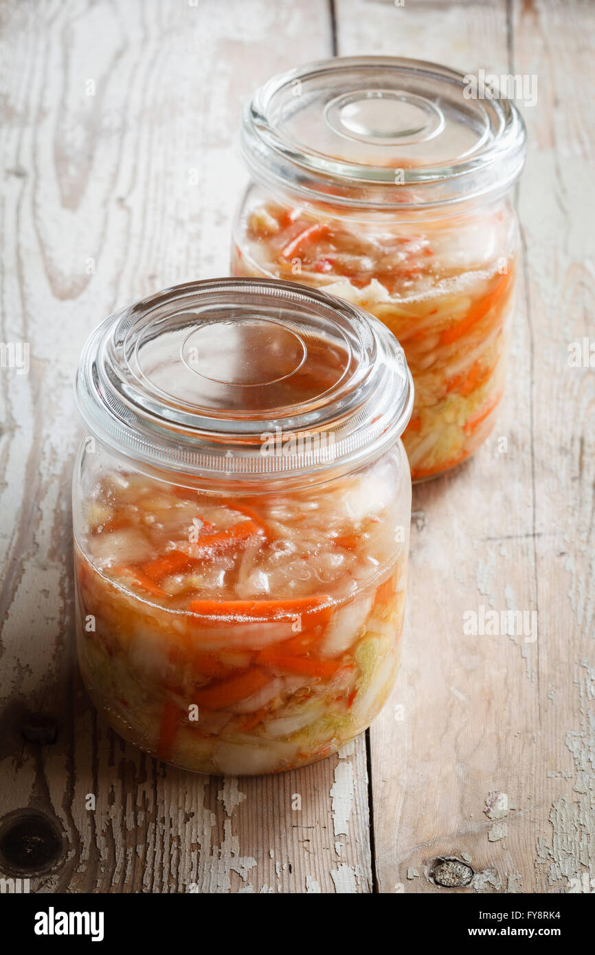 Kimchi, fermented Korean side dish made of vegetables Stock Photo - Alamy