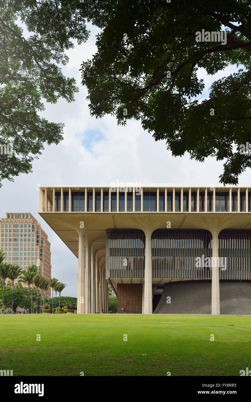 USA, Hawaii, Honolulu, Hawaii State Capitol, seat of government Stock ...