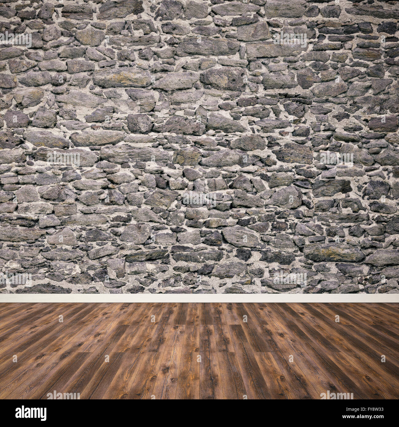 Natural stone wall and wooden floor, 3D Rendering Stock Photo - Alamy