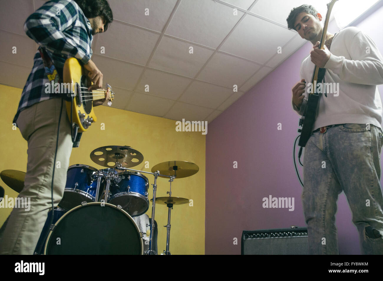 Music band rehearsing for performance Stock Photo - Alamy