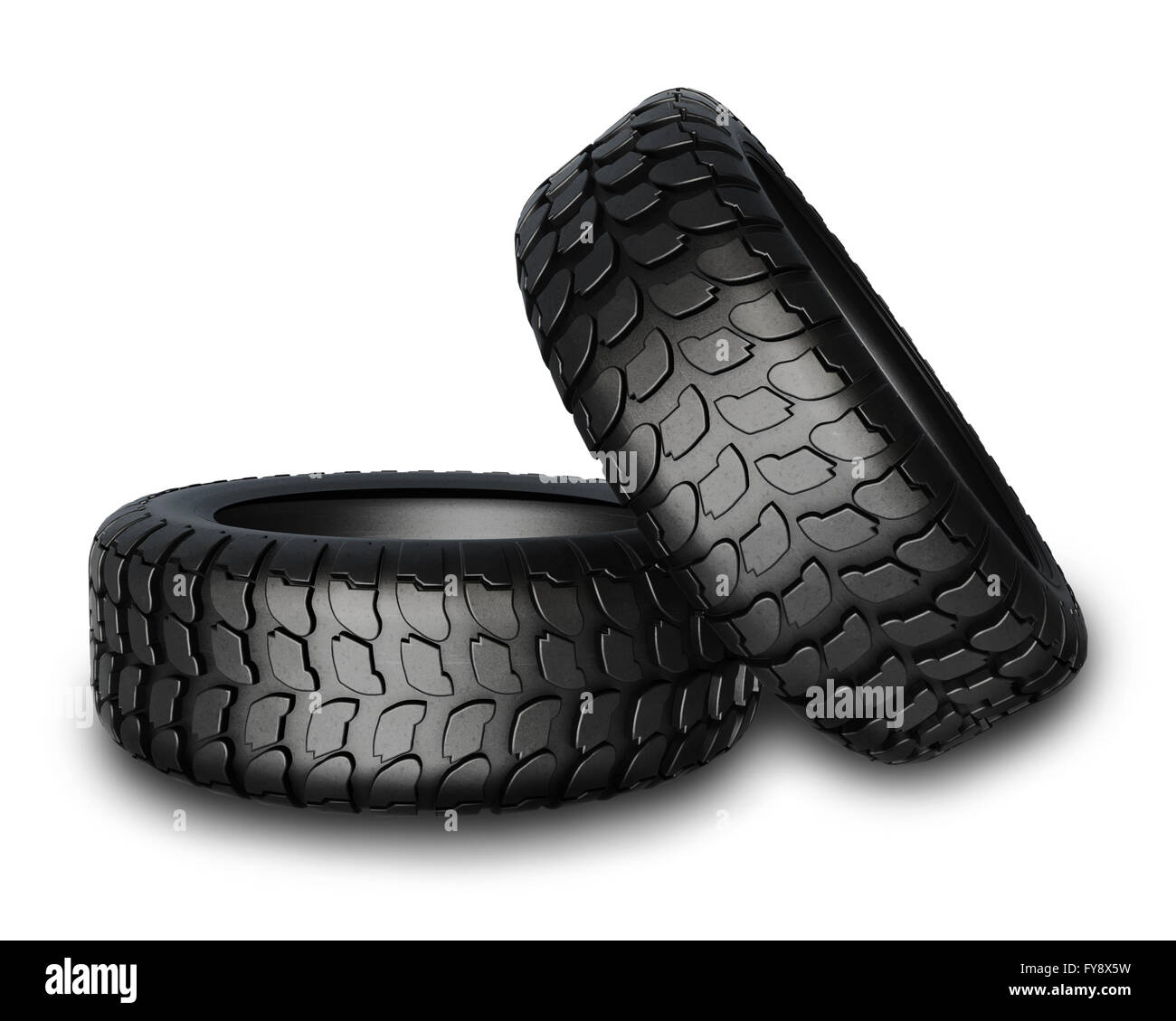 New rubber tires for car with shadows isolated on white background. 3D ...