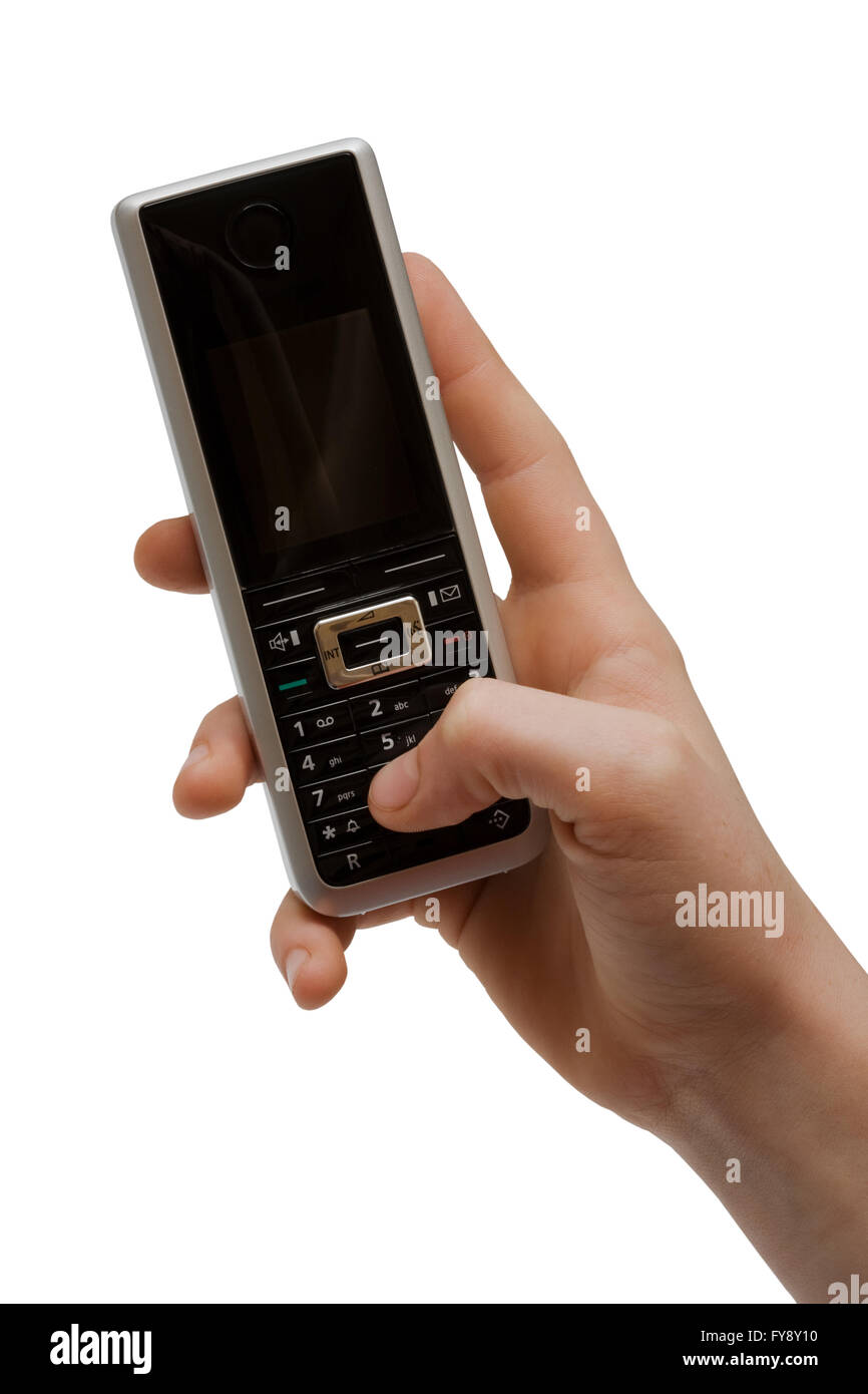 Phone in a hand on a white background Stock Photo - Alamy