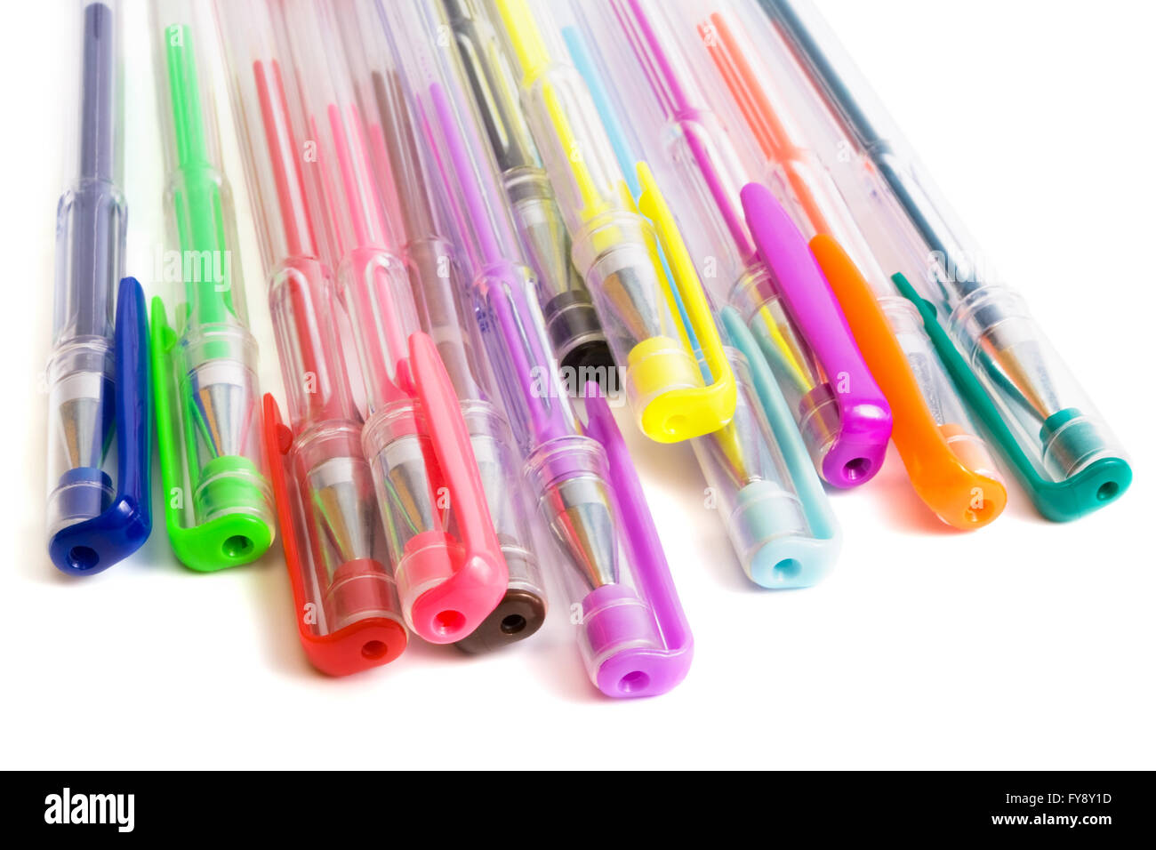 Color ballpoint pens on a white background Stock Photo - Alamy