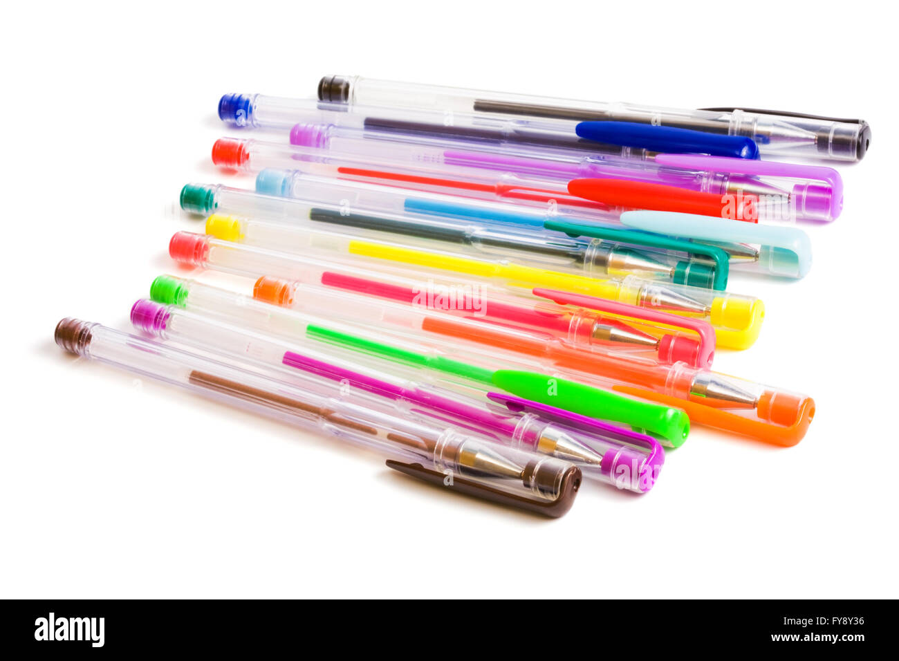 Color ballpoint pens on a white background Stock Photo - Alamy