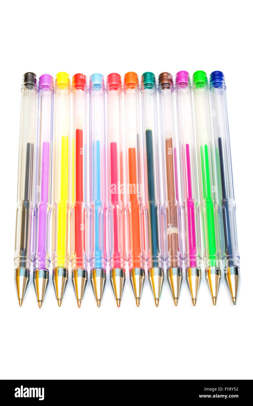 Color ballpoint pens on a white background Stock Photo - Alamy