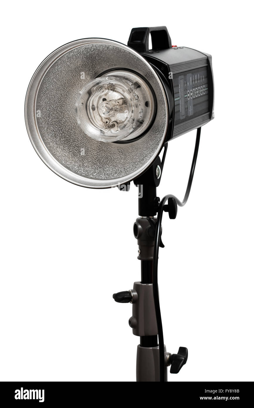 Modern powerful photographic flash on a white background Stock Photo ...
