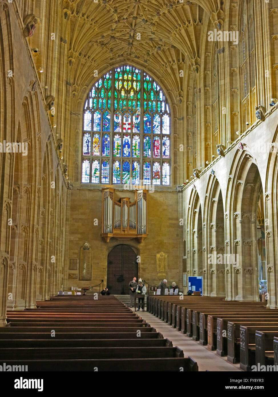 The nave and Great West Window in Sherborne Abbey, Dorset, England, UK ...
