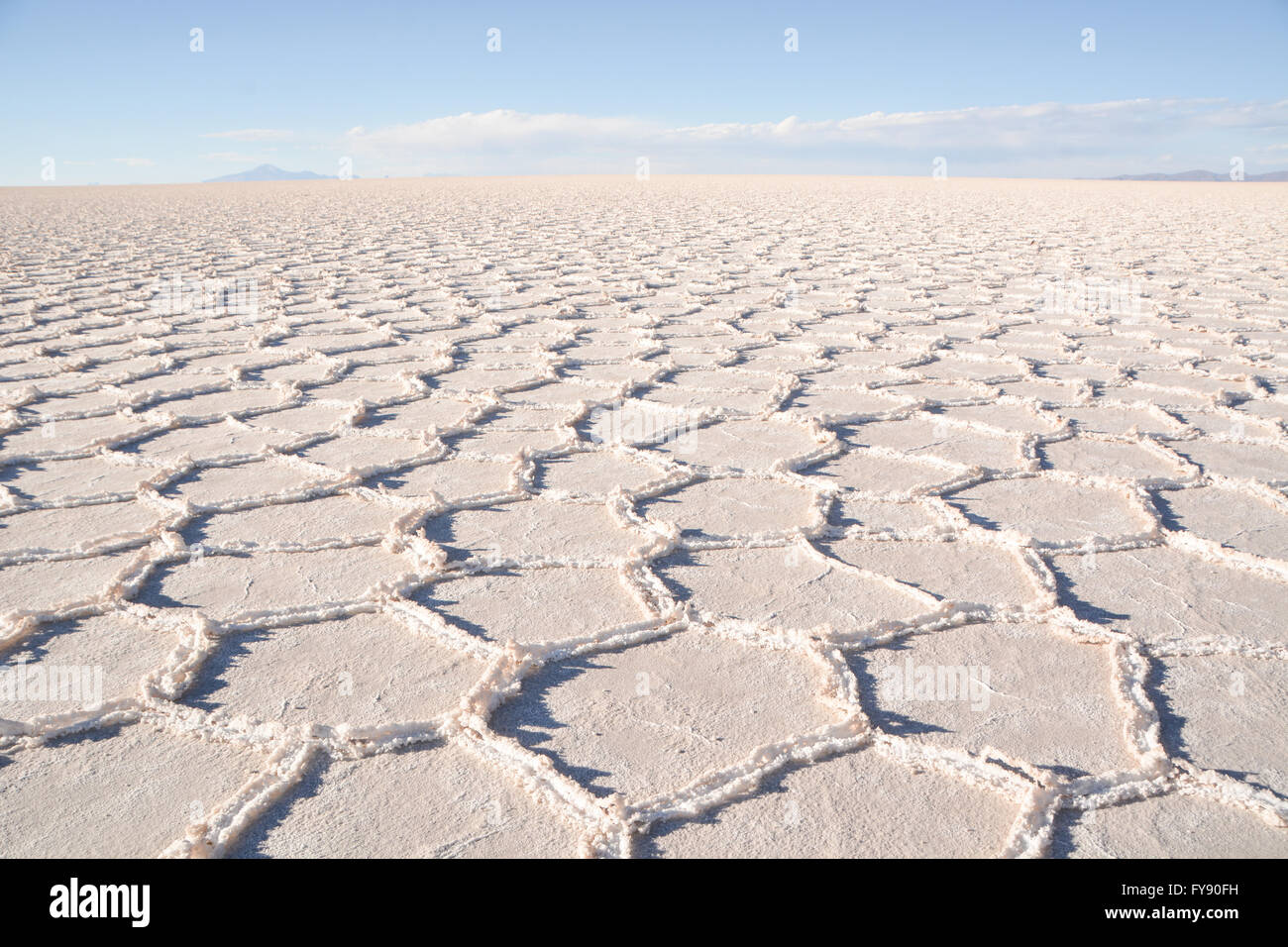 Hexagonal salt shapes in Salar de Uyuni, Salt desert, Bolivia Stock ...