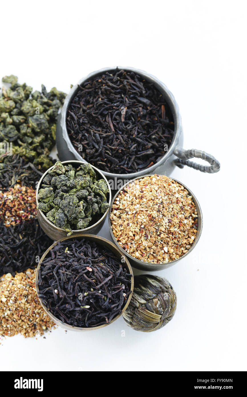 different varieties of dry tea (black, white, green Stock Photo - Alamy