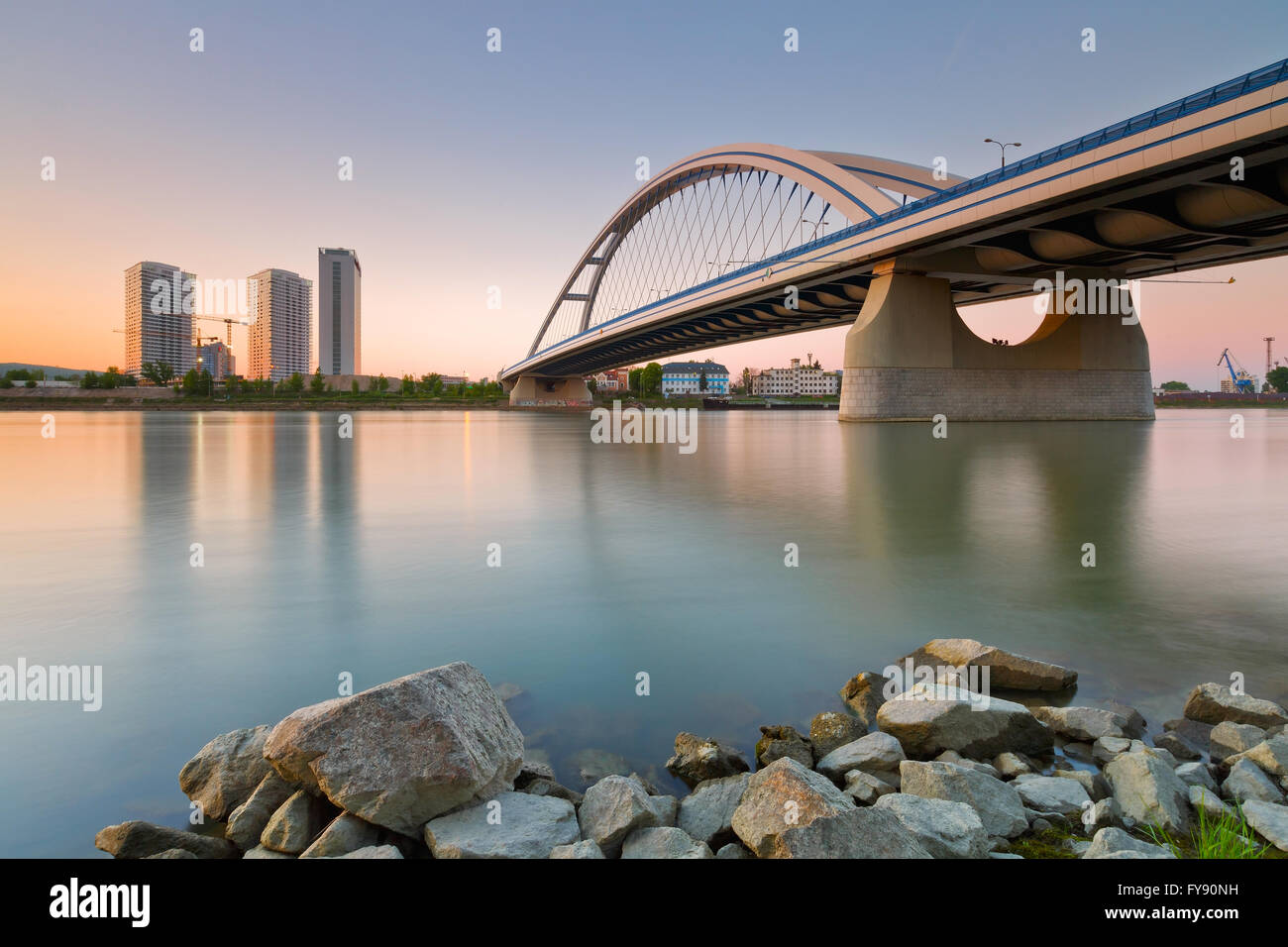 Apollo bridge over river Danube in Bratislava, Slovakia Stock Photo - Alamy