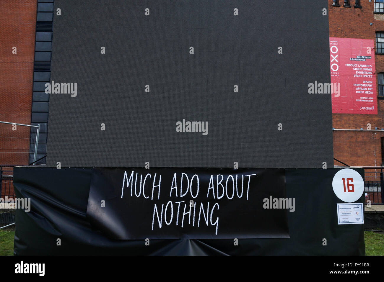 London, England. 23 April 2016. A video screen meant to be showing ...