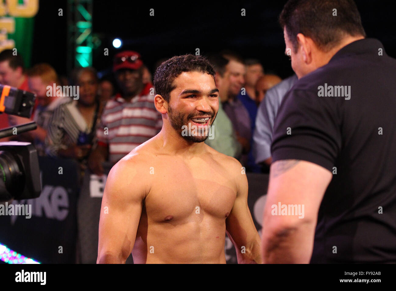 Mohegan Sun Arena. 22nd Apr, 2016. CT, USA; Patricio Freire (red tape ...