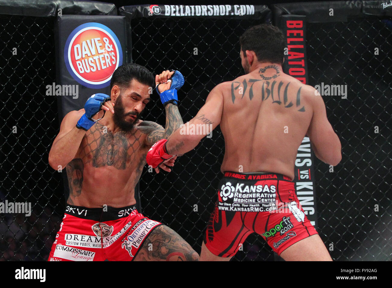 Mohegan Sun Arena. 22nd Apr, 2016. CT, USA; Henry Corrales (blue tape ...