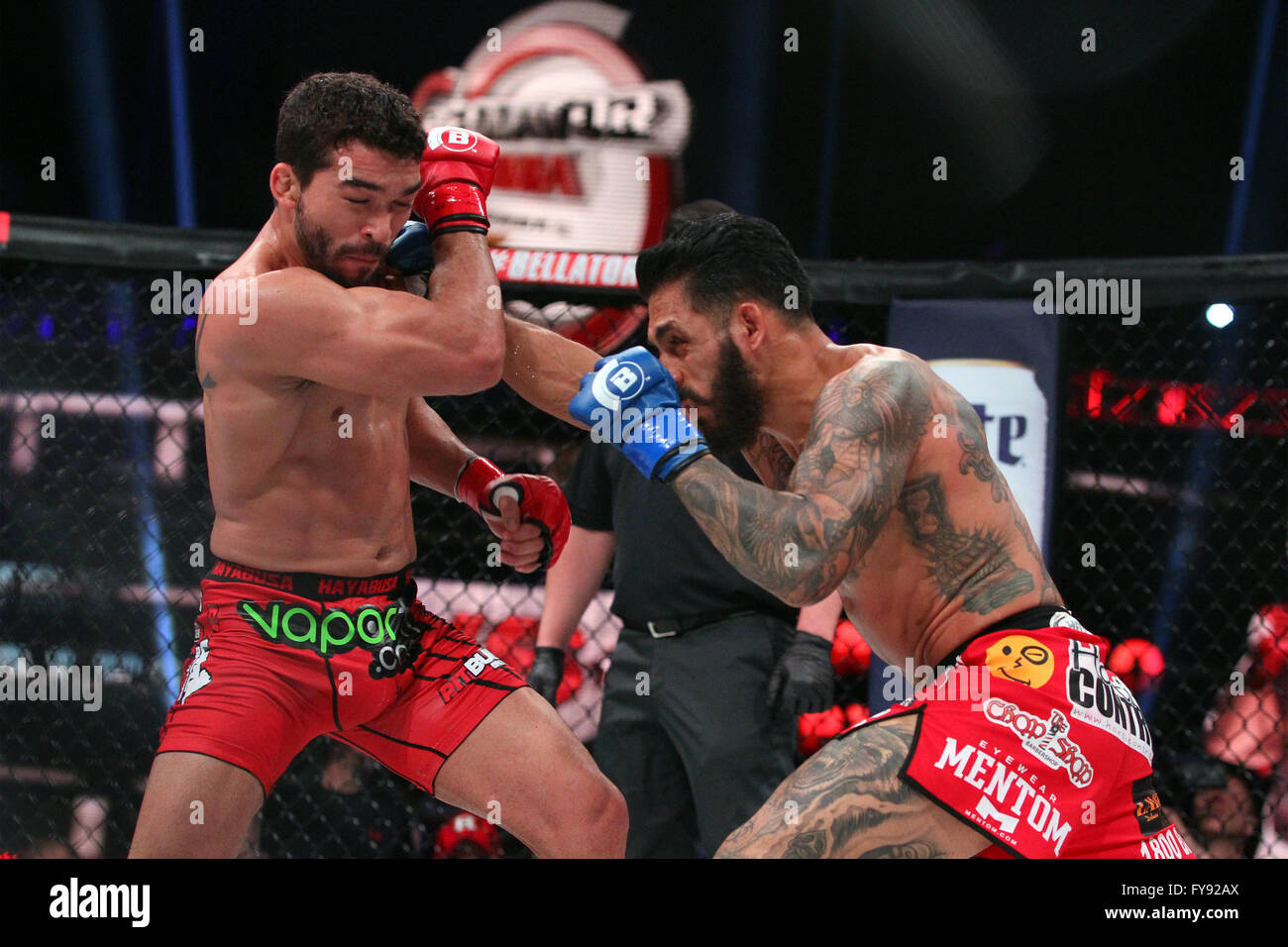 Mohegan Sun Arena. 22nd Apr, 2016. CT, USA; Henry Corrales (blue tape ...