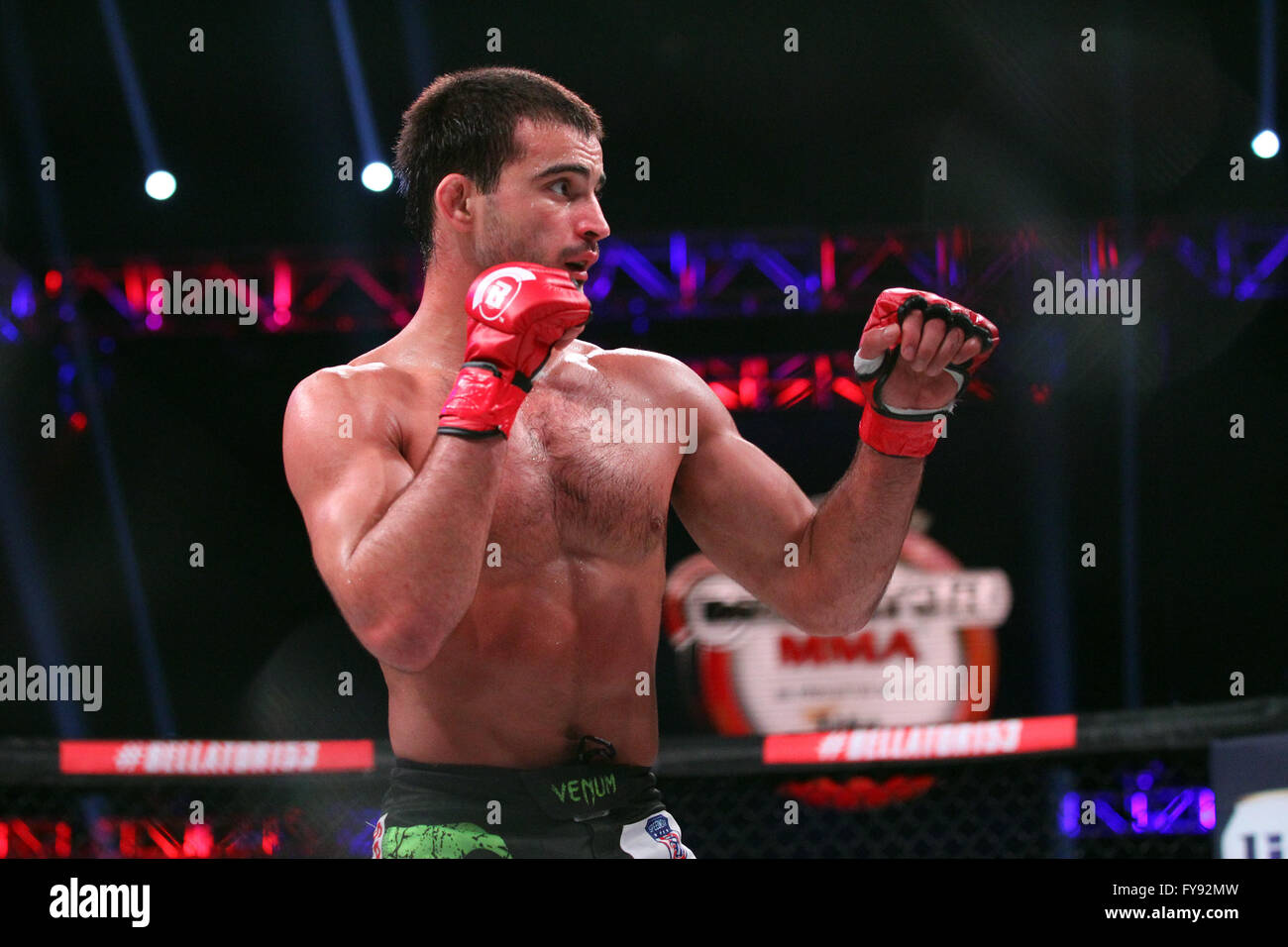 Mohegan Sun Arena. 22nd Apr, 2016. CT, USA; Andrey Koreshkov (red tape ...
