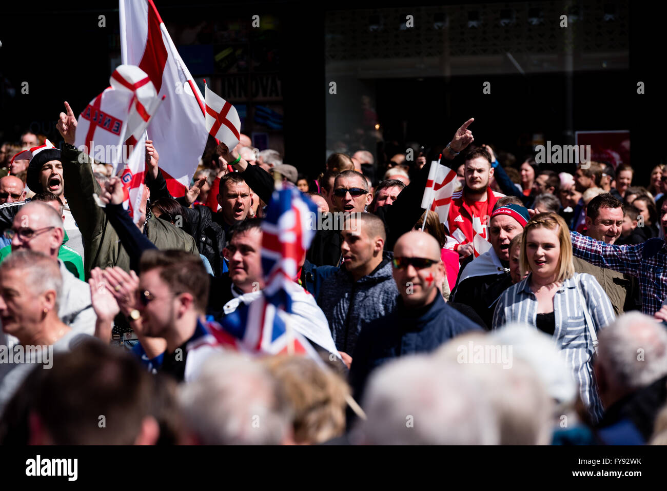 The saint georges flag with the union jack flying hi-res stock ...
