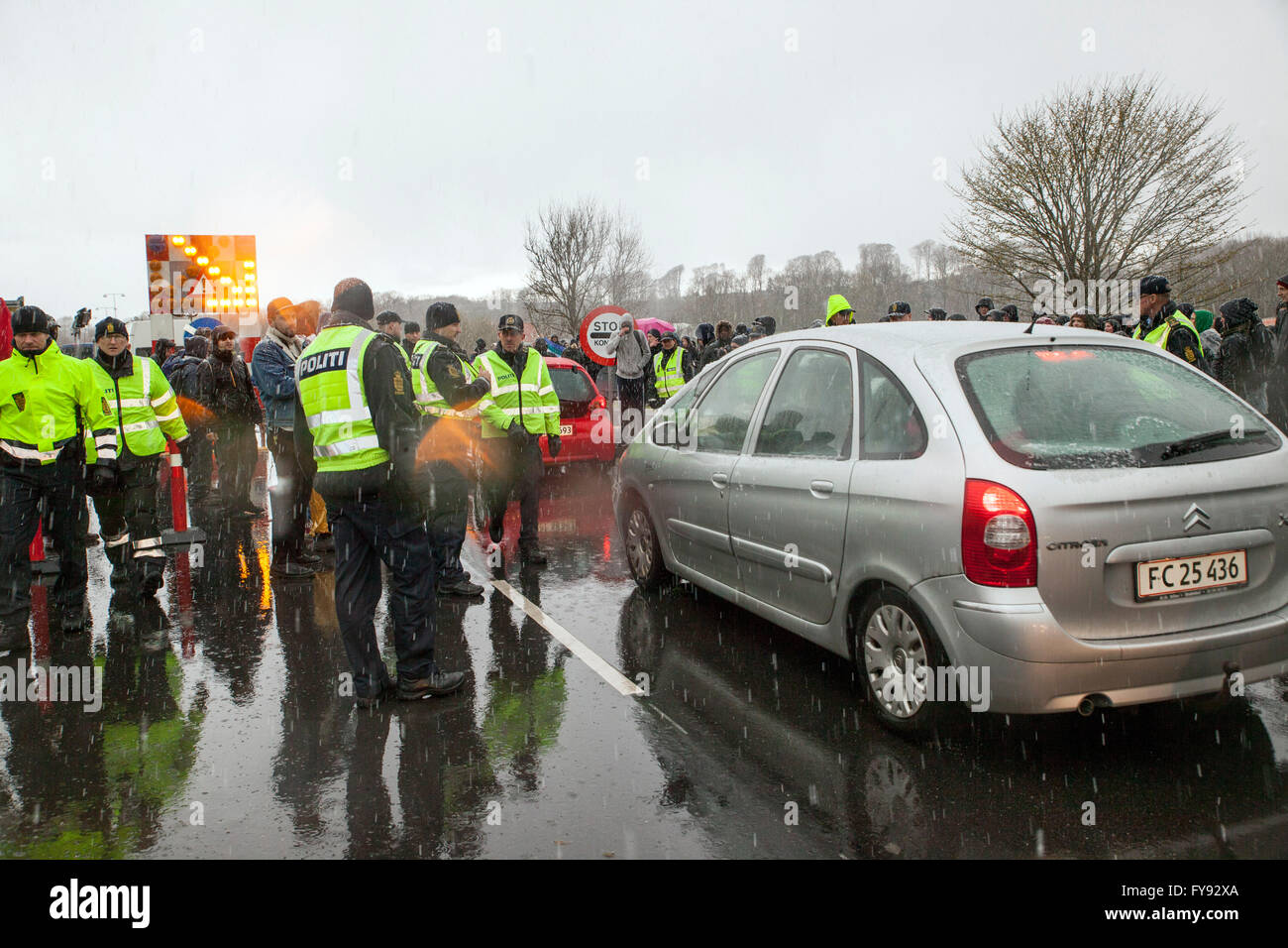 Krusaa border station, Denmark , April 23rd, 2016. Activists block the ...