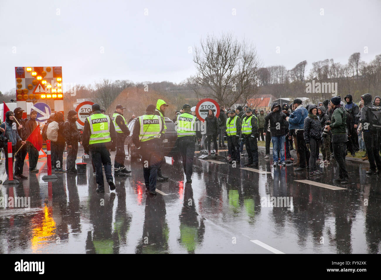Krusaa border station, Denmark , April 23rd, 2016. Activists block the ...