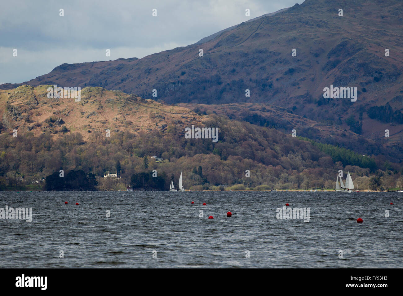 Lake Windermere Cumbria 23rd April 2016 UK Weather Cold windy afternoon ...