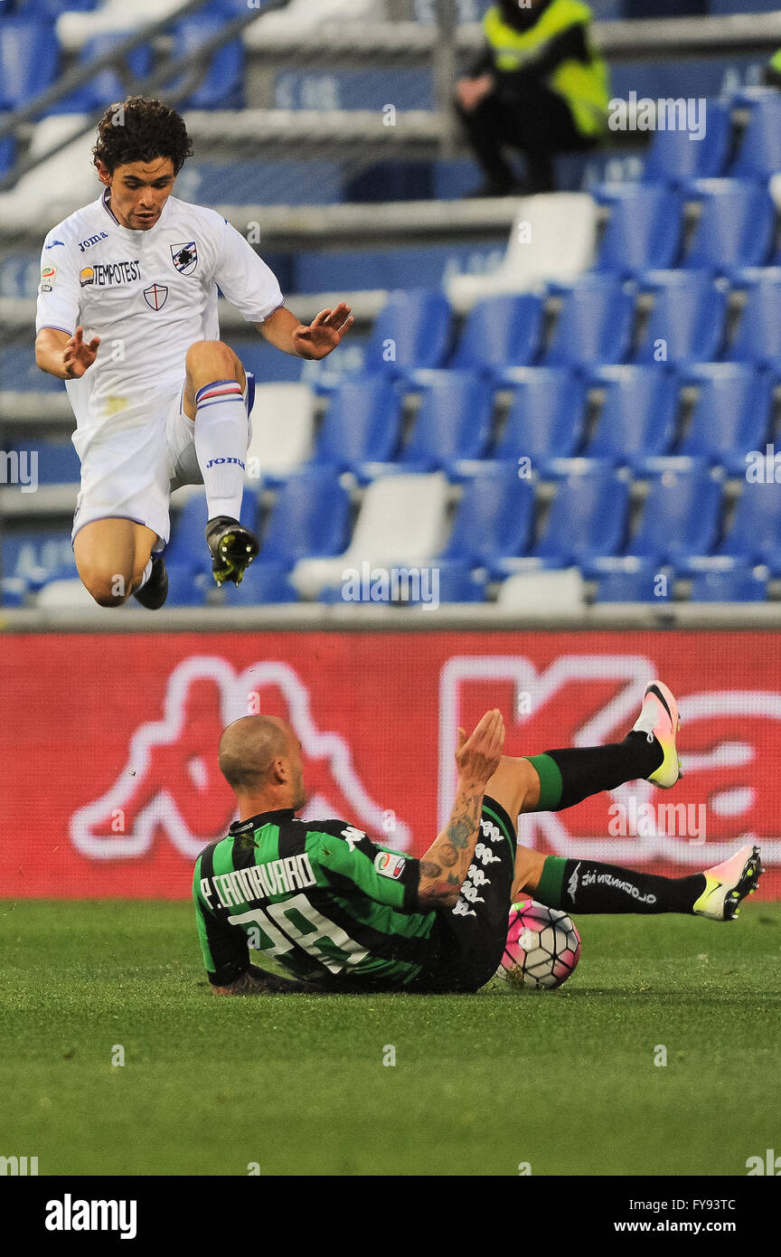 Reggio Emilia, Italy. 20th Apr, 2016. Paolo Cannavaro (green) Sassuolo ...