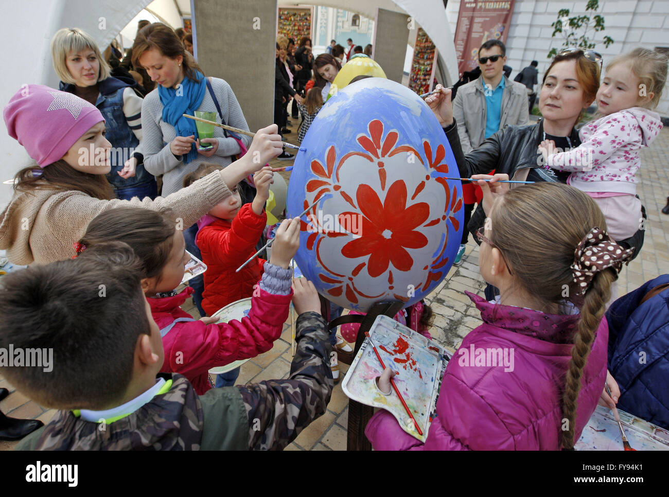 Kiev, Ukraine. 23rd Apr, 2016. Ukrainians painting an egg during ...