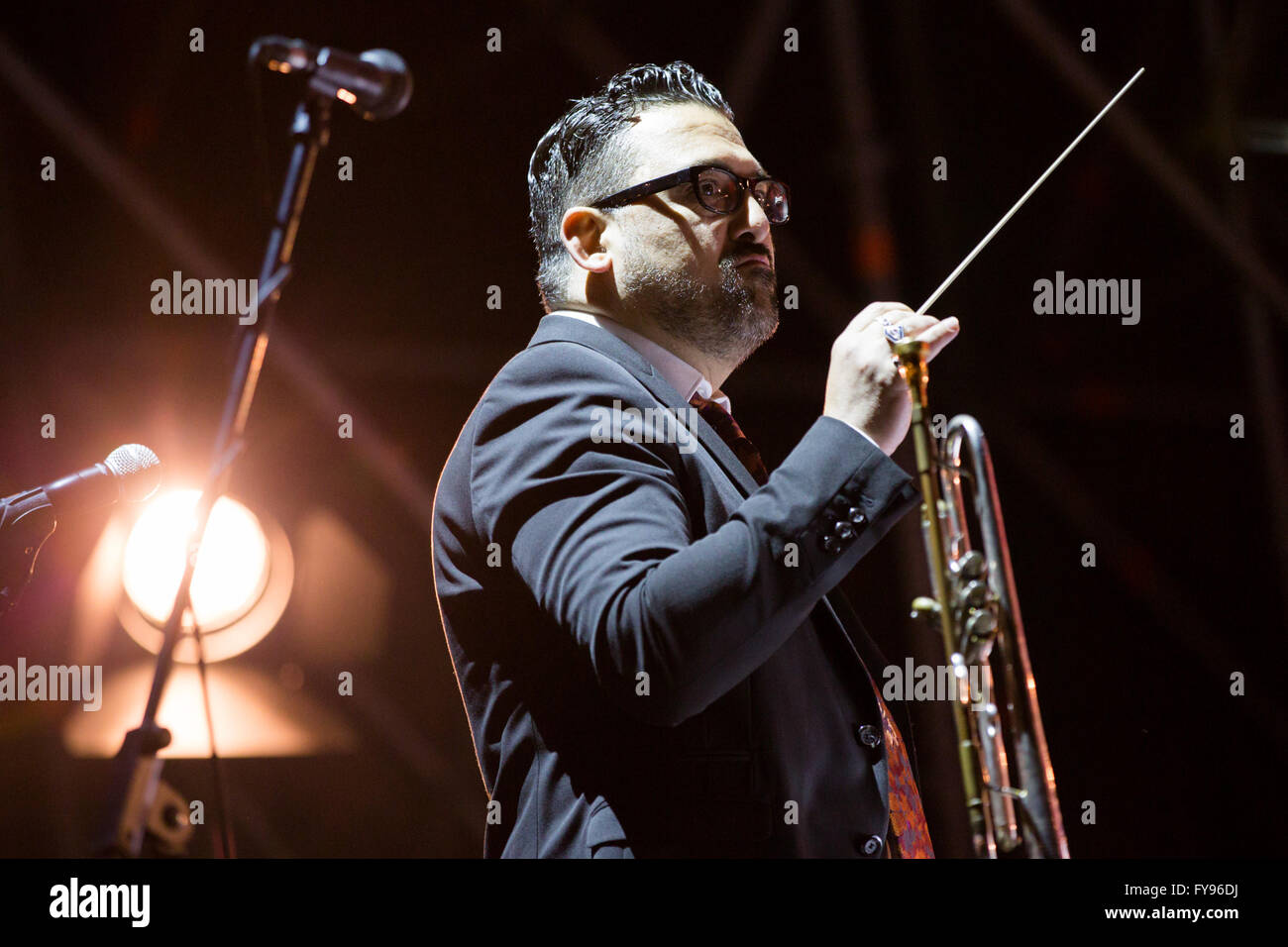 Turin, Italy. 23rd Apr, 2016. Roy Paci opens its first free evening ...