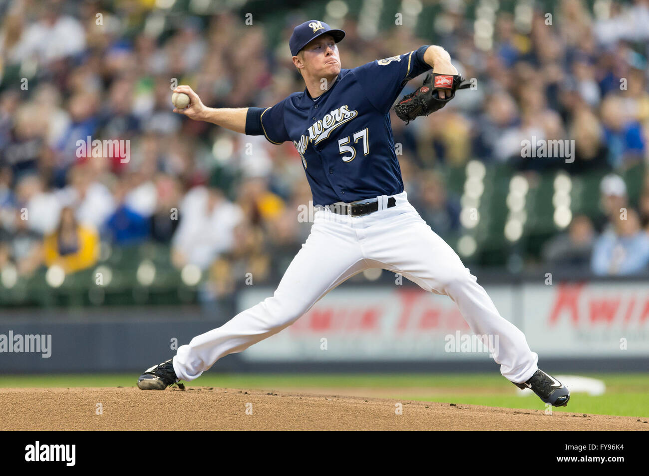 Milwaukee, WI, USA. 23rd Apr, 2016. Milwaukee Brewers starting pitcher ...