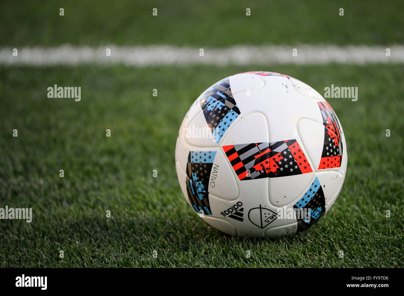 Mapfre stadium, USA. 23rd April, 2016. .Game ball in the first half of ...