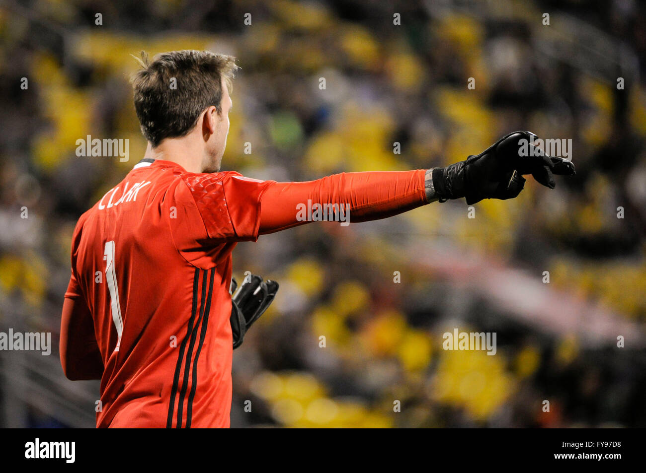 Mapfre stadium, USA. 23rd April, 2016. .Columbus Crew SC goalkeeper ...